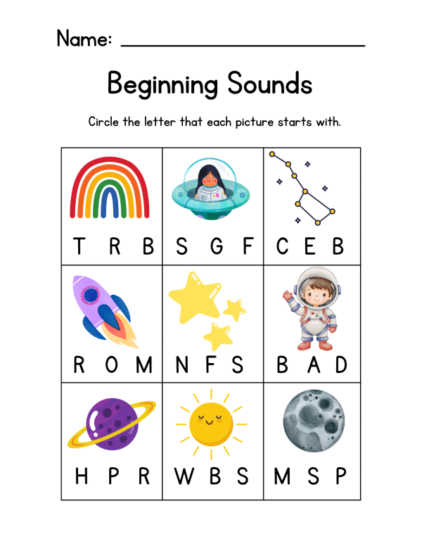 Beginning Sounds Space Activity – Mommy & Me Arts and Crafts