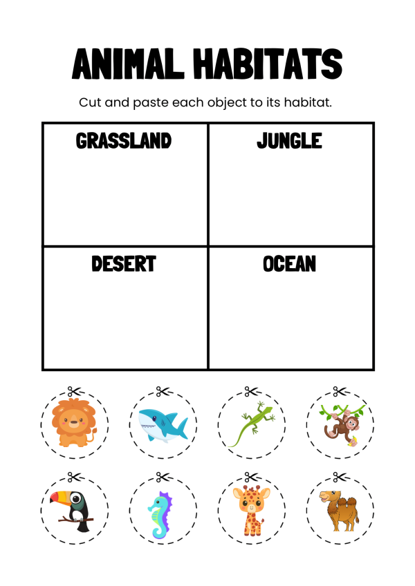 Cut and Paste Animal Habitats Sorting Activity – Mommy & Me Arts and Crafts